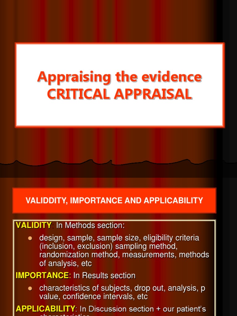 Critical Appraisal | PDF | Sensitivity And Specificity | Health Sciences