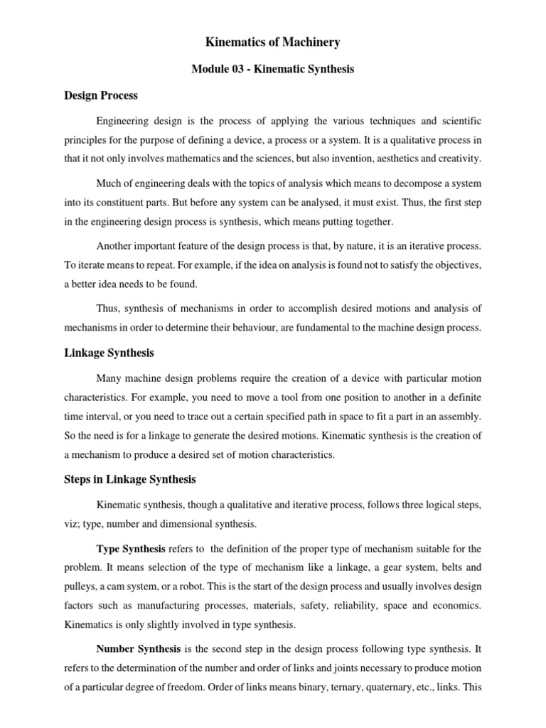 Kinematic Synthesis | PDF | Torque | Machines