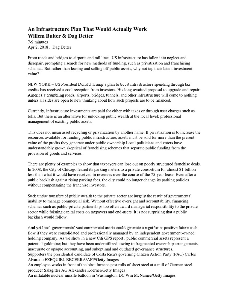 Good Infrastructure Plan | PDF | Infrastructure | Taxes