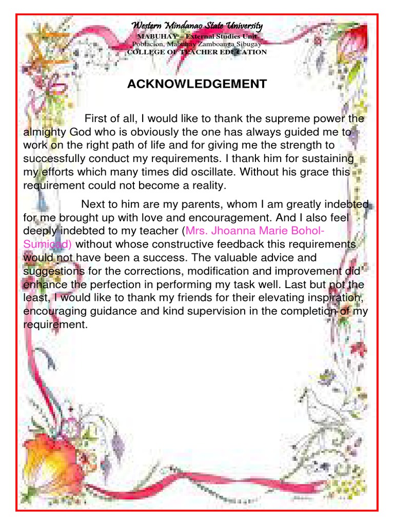 Acknowledgement: Western Mindanao State University | PDF