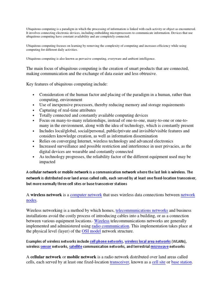 Ubiquitous Computing Is A Paradigm in Which The Processing of ...