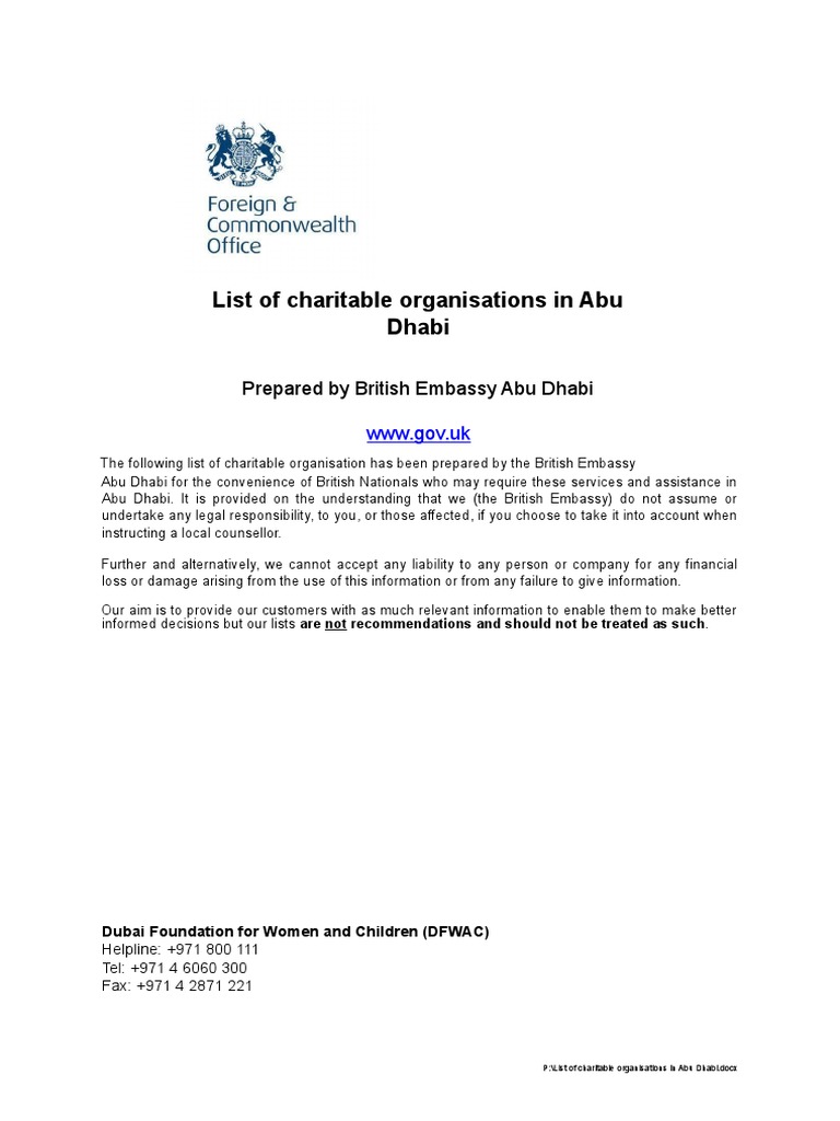 List of Charitable Organisations in Abu Dhabi | PDF | United Arab ...