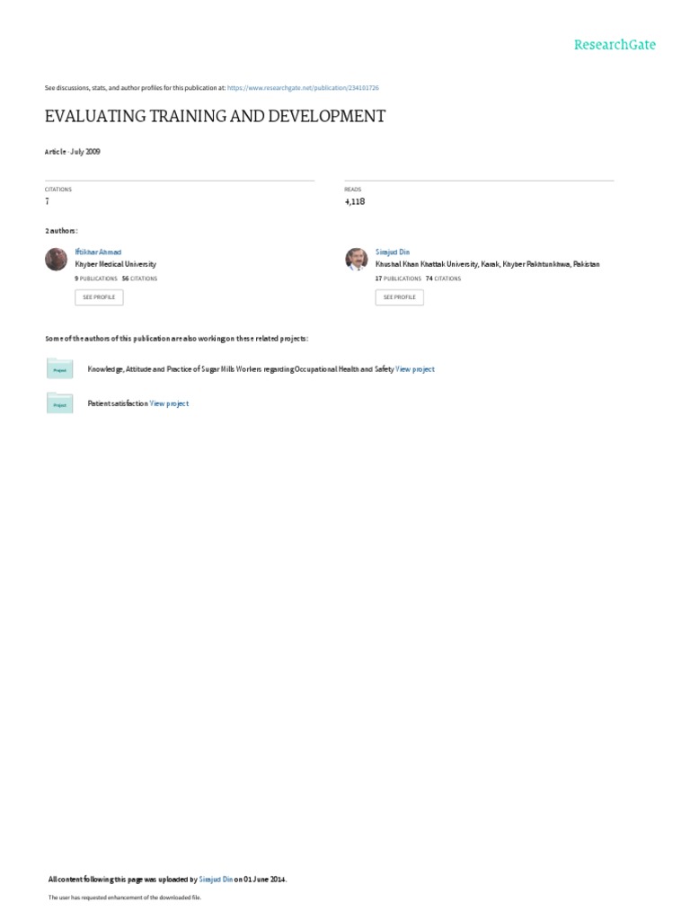 Evaluating Training and Development: July 2009 | PDF | Evaluation | Attitude (Psychology)