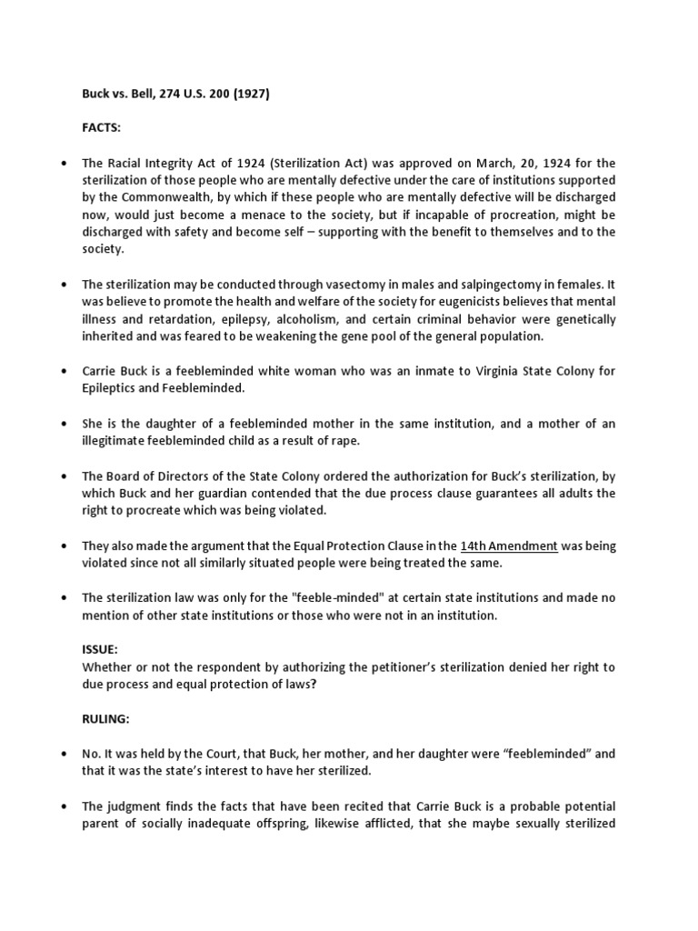 Buck vs. Bell, 274 U.S. 200 (1927) Facts | PDF | Human Rights | Government