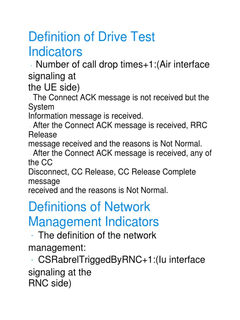 Definition of Drive Test Indicators | PDF