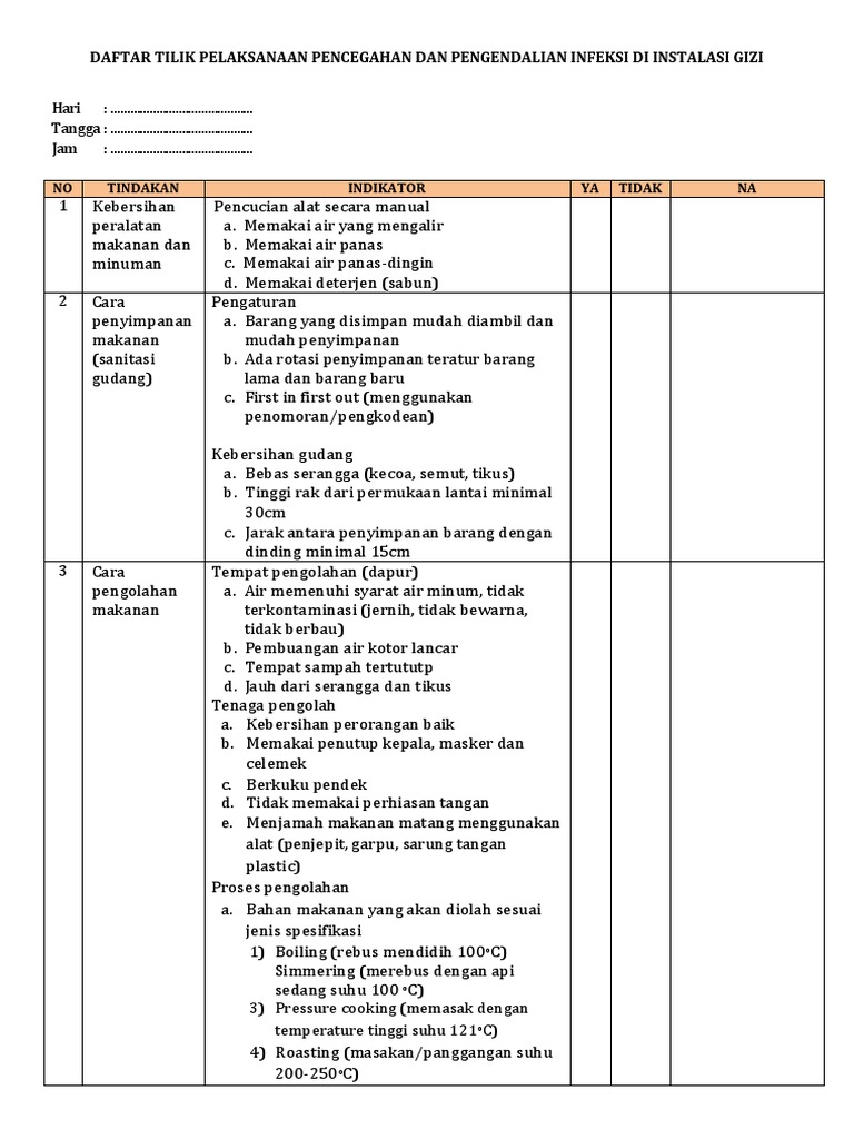 Daftar Tilik Pelaksanaan Pencegahan Dan Pengendalian Infeksi Di ... Daftar Tilik Pelaksanaan Pencegahan Dan Pengendalian Infeksi Di ...