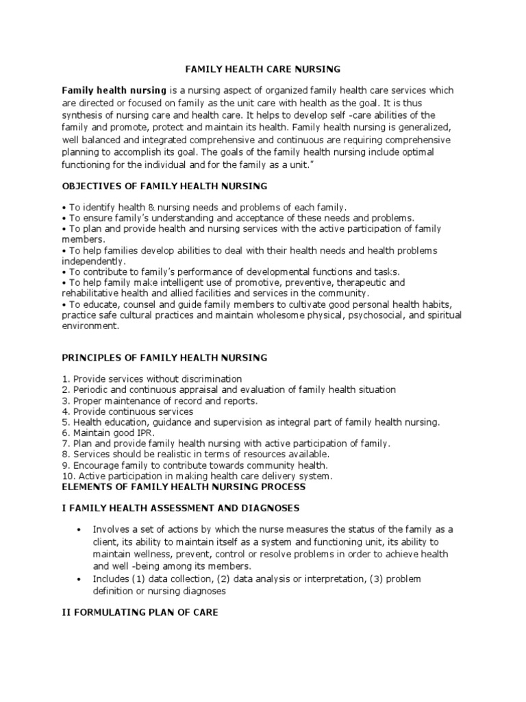 Family Health Nursing Care Process | PDF | Nursing | Goal
