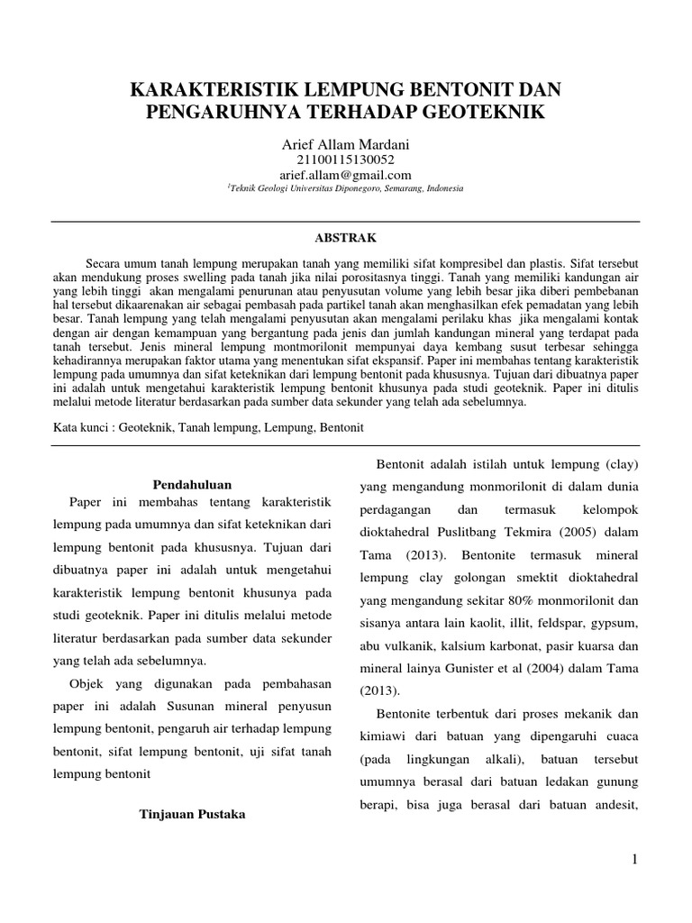 Karakteristik Lempung Bentonit Dan Pengaruhnya Terhadap Geoteknik | PDF
