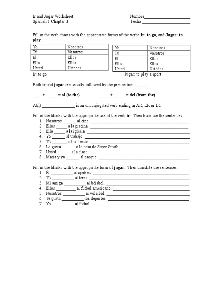 SP 1 CH 3 Ir and Jugar Worksheet | PDF | Deportes | Ocio