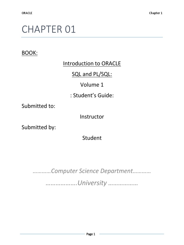 Book: Introduction To ORACLE SQL and PL/SQL:: Student's Guide: Submitted To: Instructor ...