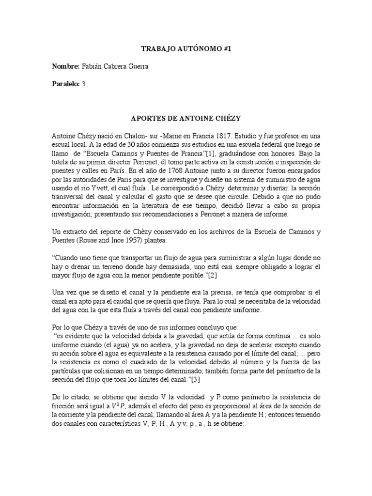 Aportes de Antoine Chézy en Hidráulica | PDF | Fuerza | Cantidades fisicas