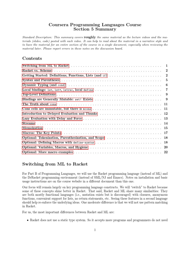 Coursera Programming Languages Course Section 5 Summary | PDF | Macro (Computer Science ...