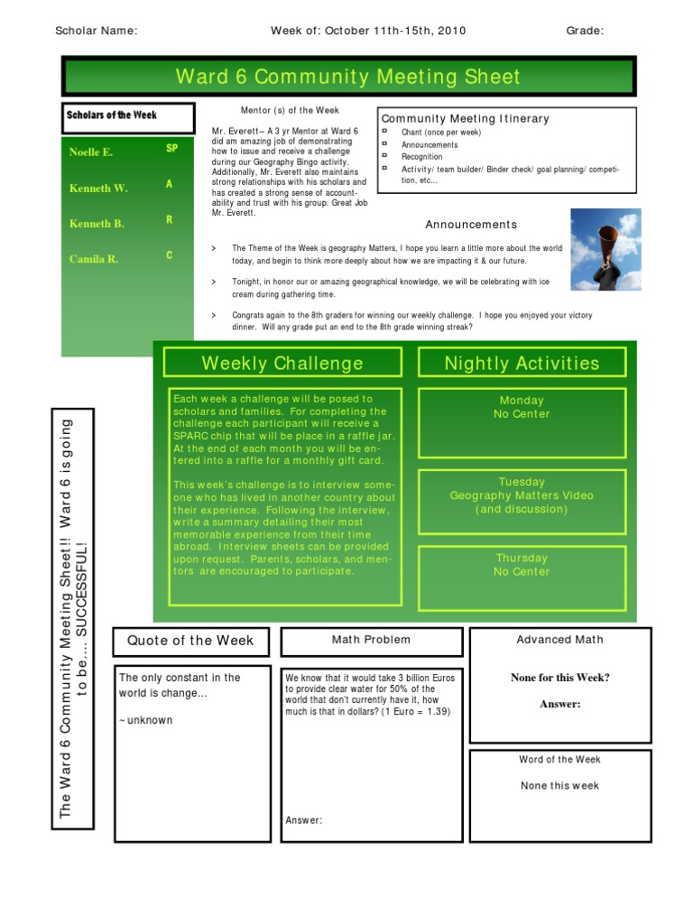 New Community Meeting Sheet For '09 | PDF