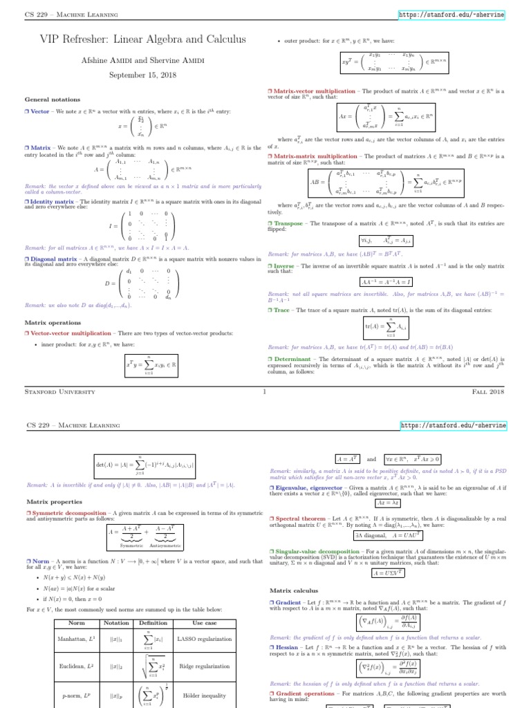 An Introduction to Common Linear Algebra and Calculus Notations for Machine Learning | PDF ...