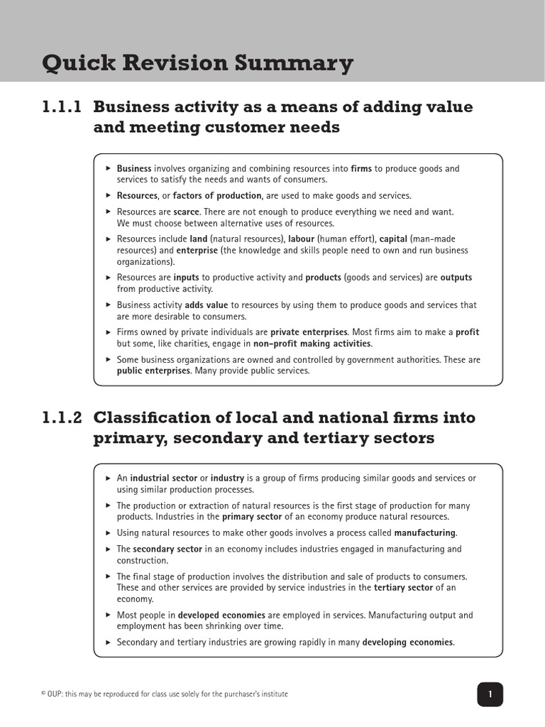 IGCSE Business Studies Quick Revision Summary | PDF | Loans | Business