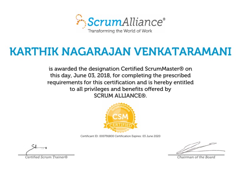 CSM Certificate | PDF