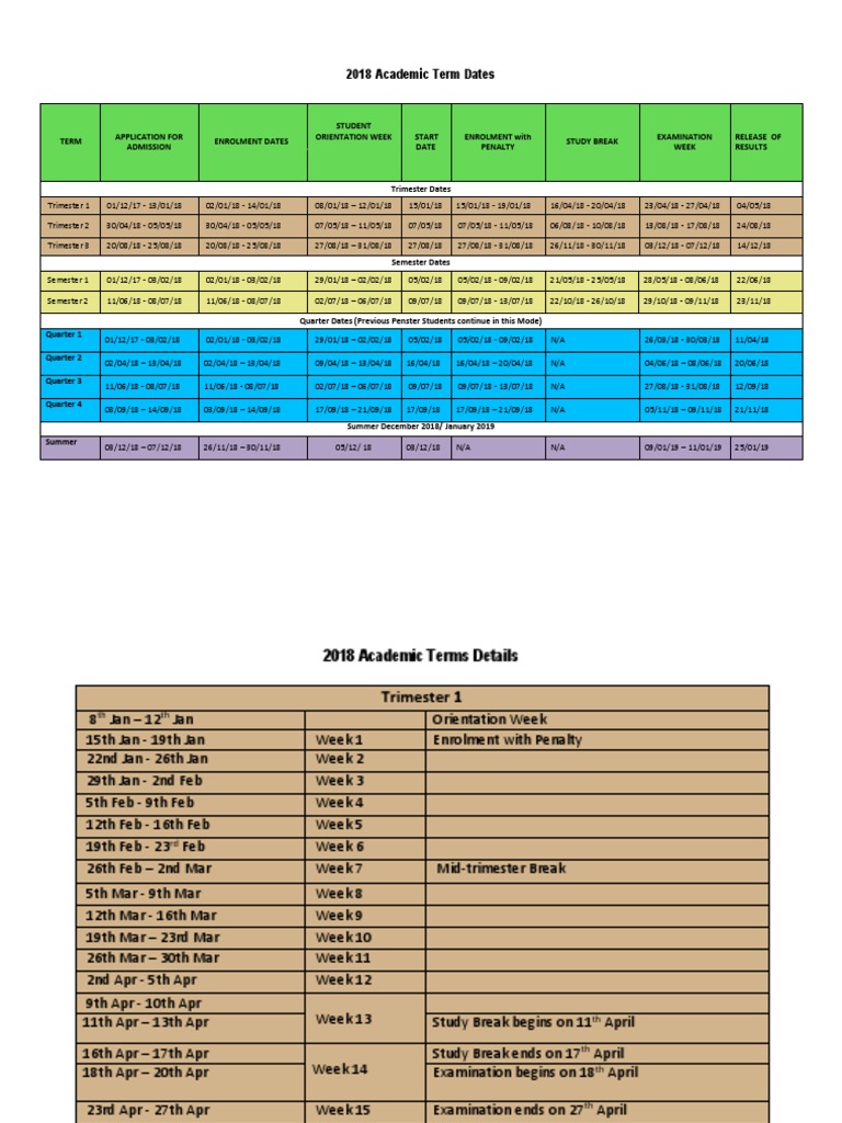 Academic Calendar 2018 01 09 2017 PDF | PDF | Academic Term