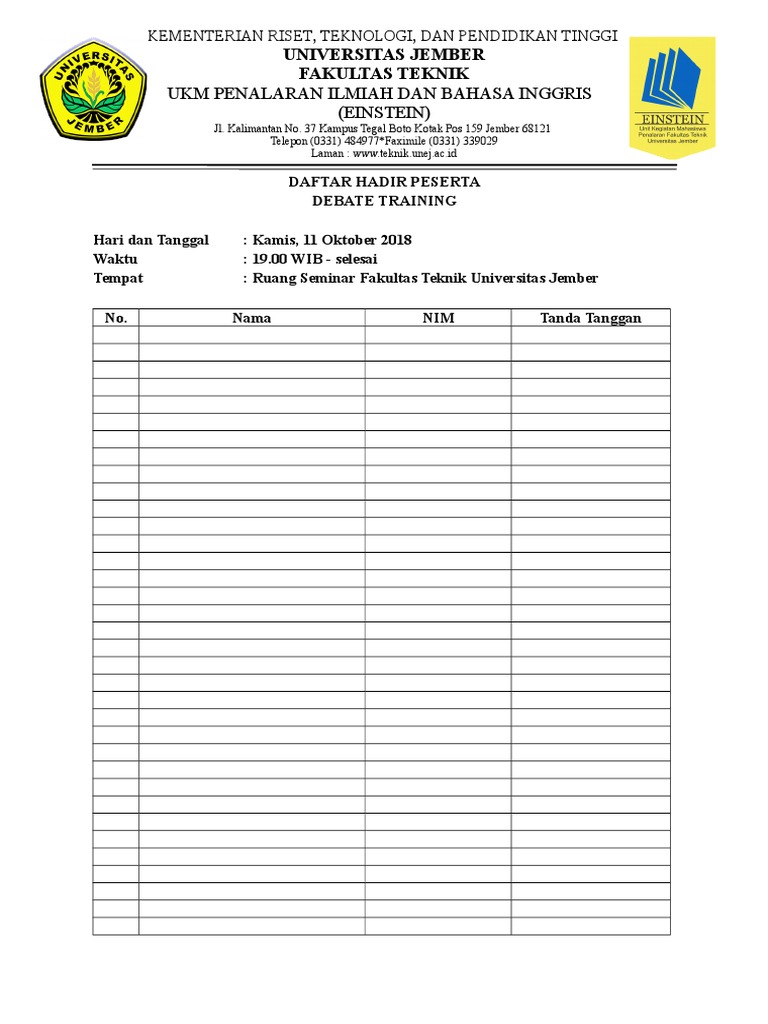 Daftar Hadir Acara | PDF