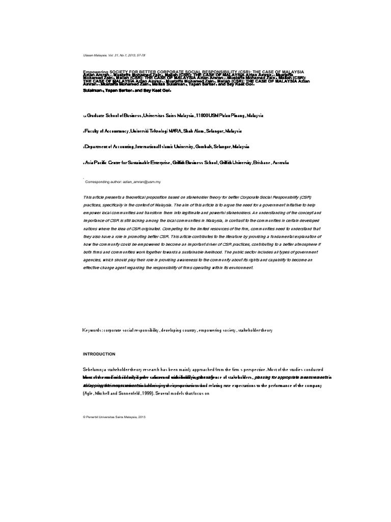 Ulasan Malaysia, Vol. 31, No.1, 2013, 57-78: Corresponding Author ...