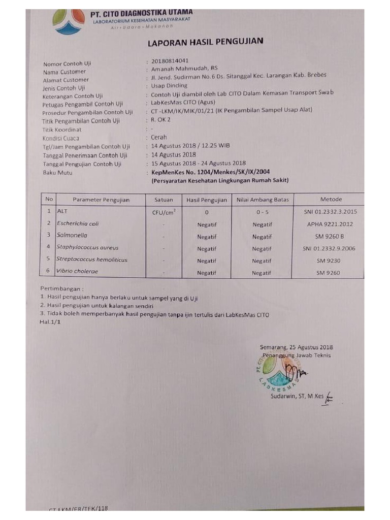 Contoh Hasil Uji Lab | PDF