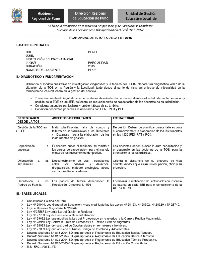 Plan Toe 2015 | PDF | Consejero de la escuela | Maestros