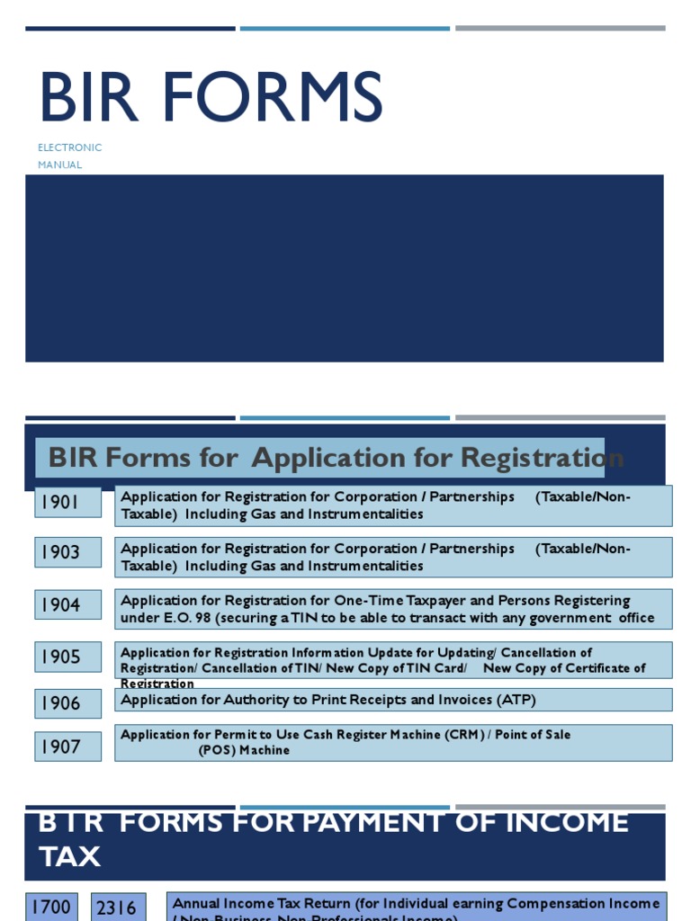 Bir Forms: Electronic Manual | PDF | Tax Return (United States ...