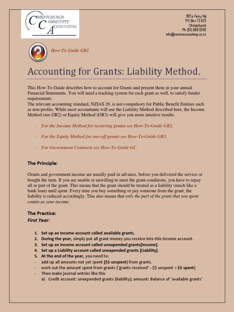 Accounting For Grants: Liability Method.: How-To Guide GR1 | PDF ...
