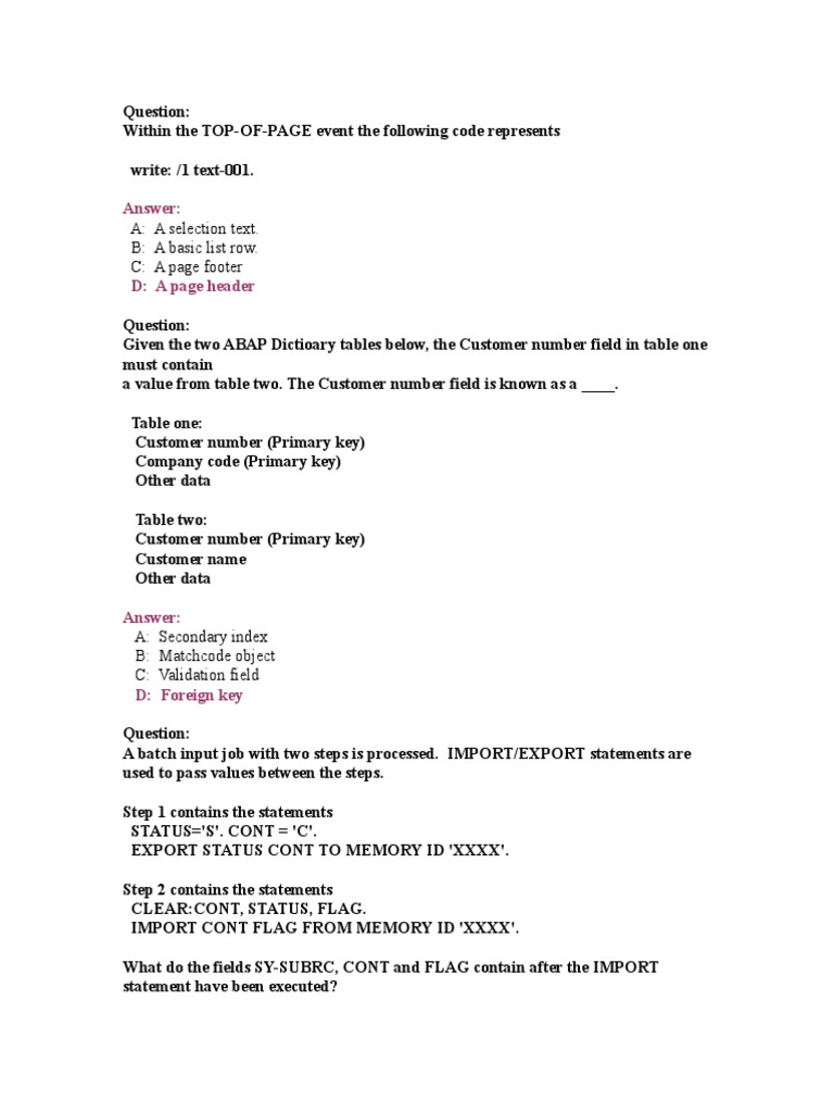 ABAP Questions TechED | PDF | Database Index | Databases