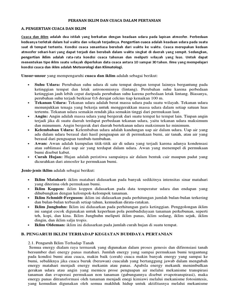 Peranan Iklim Dan Cuaca Dalam Pertanian | PDF