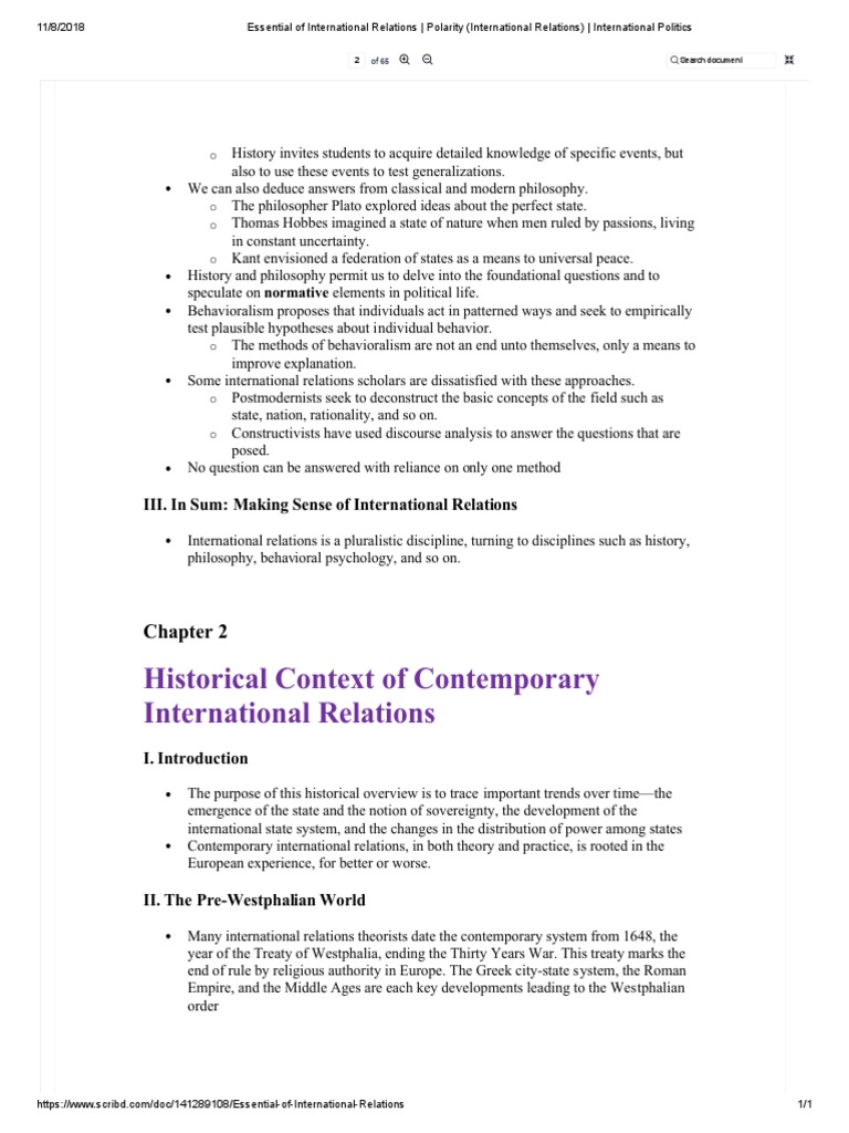 Historical Context of Contemporary International Relations | PDF ...
