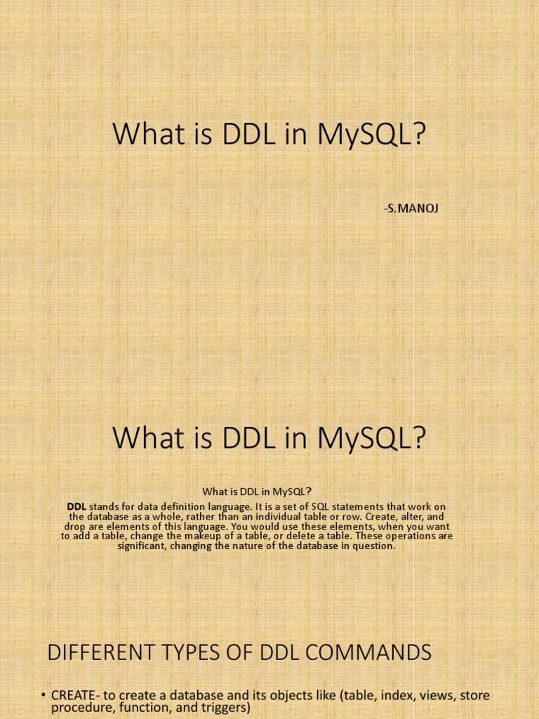 What Is DDL in Mysql?: - S.Manoj | PDF