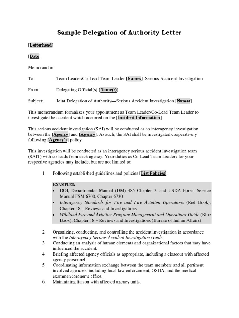 Sample Delegation of Authority Letter: (Letterhead) (Date) | PDF ...