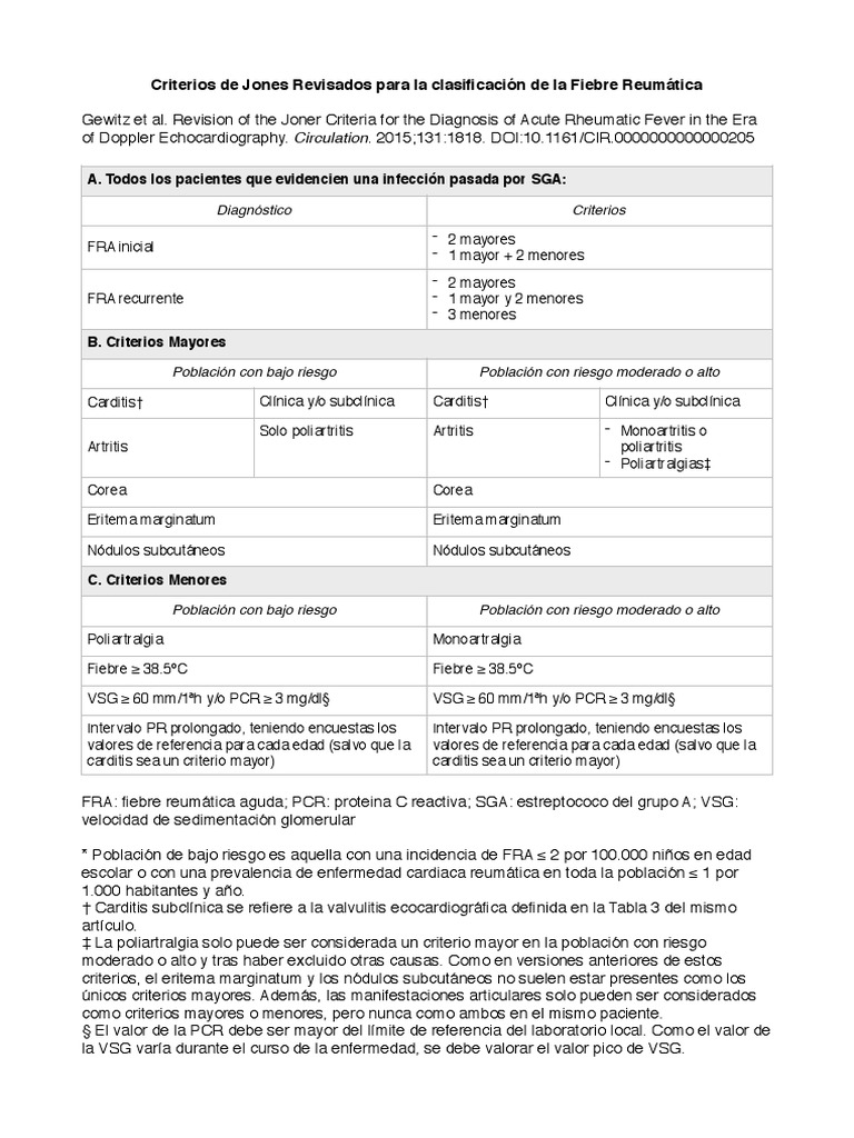 Criterios de Jones para Fiebre Reumática | PDF | Inmunología | Ciencias ...