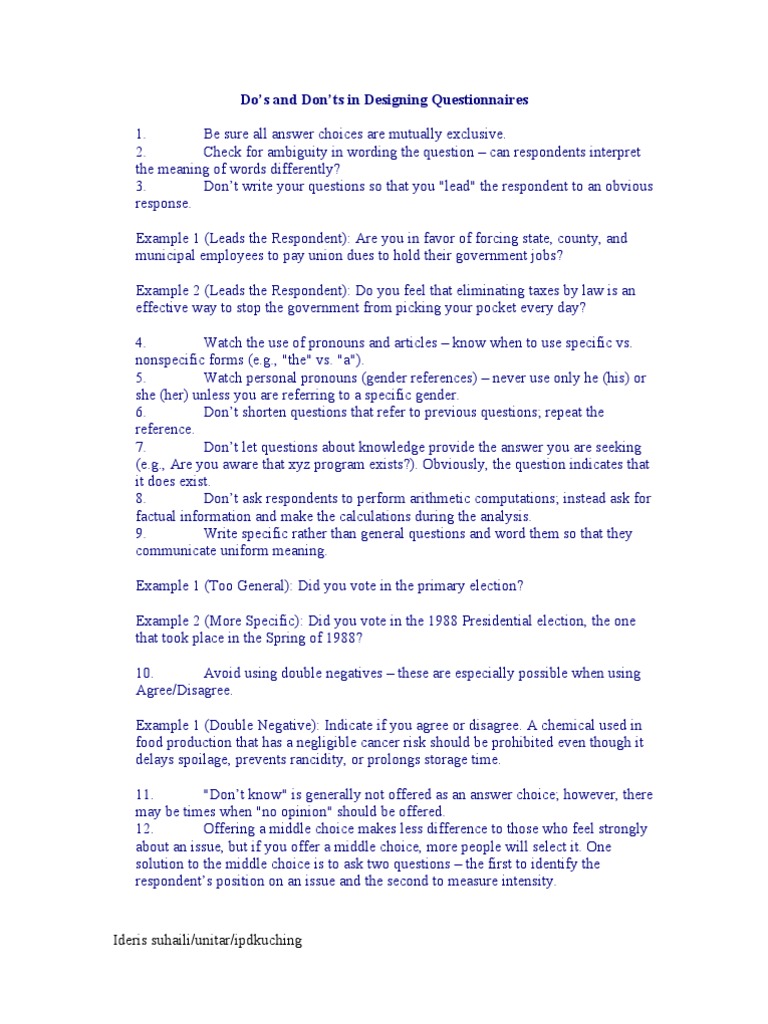 How To Design Questionnaire-041007 071004 | PDF | Question | Cognition