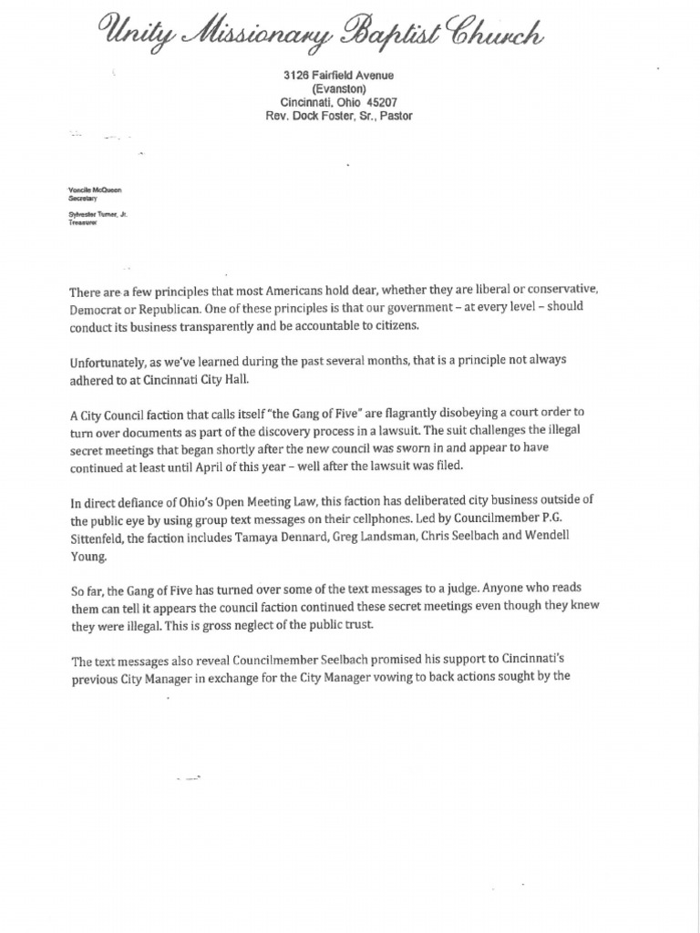 Baptist Ministers Letter