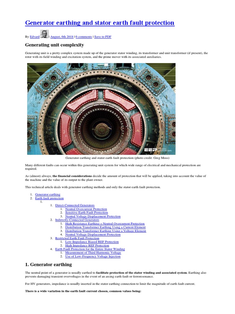 Generator Earthing and Stator Earth Fault Protection | PDF ...