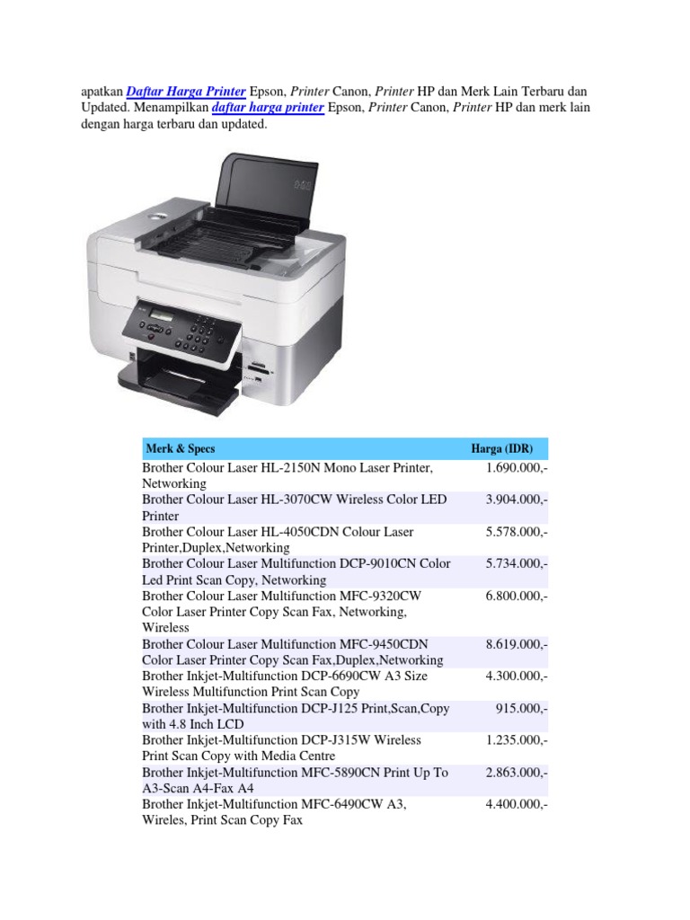 Daftar Harga Printer Terbaru 2023 | PDF | Technology & Engineering