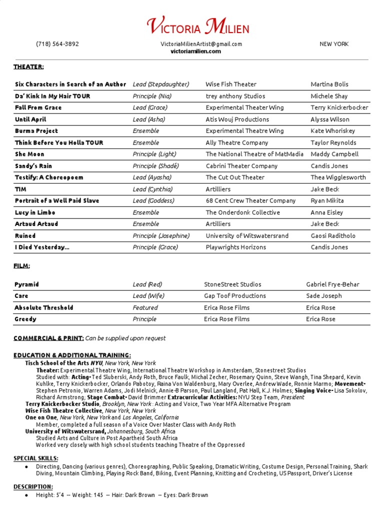 Victorias Resume Artistic 6 | PDF | Performing Arts | Entertainment