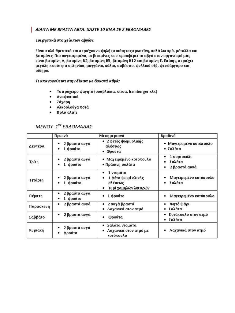 ΔΙΑΙΤΑ ΜΕ ΒΡΑΣΤΑ ΑΥΓΑ | PDF
