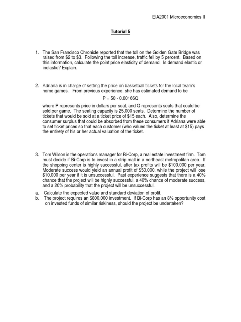 Microeconomics II: Elasticity & Investment Analysis | PDF | Finance ...