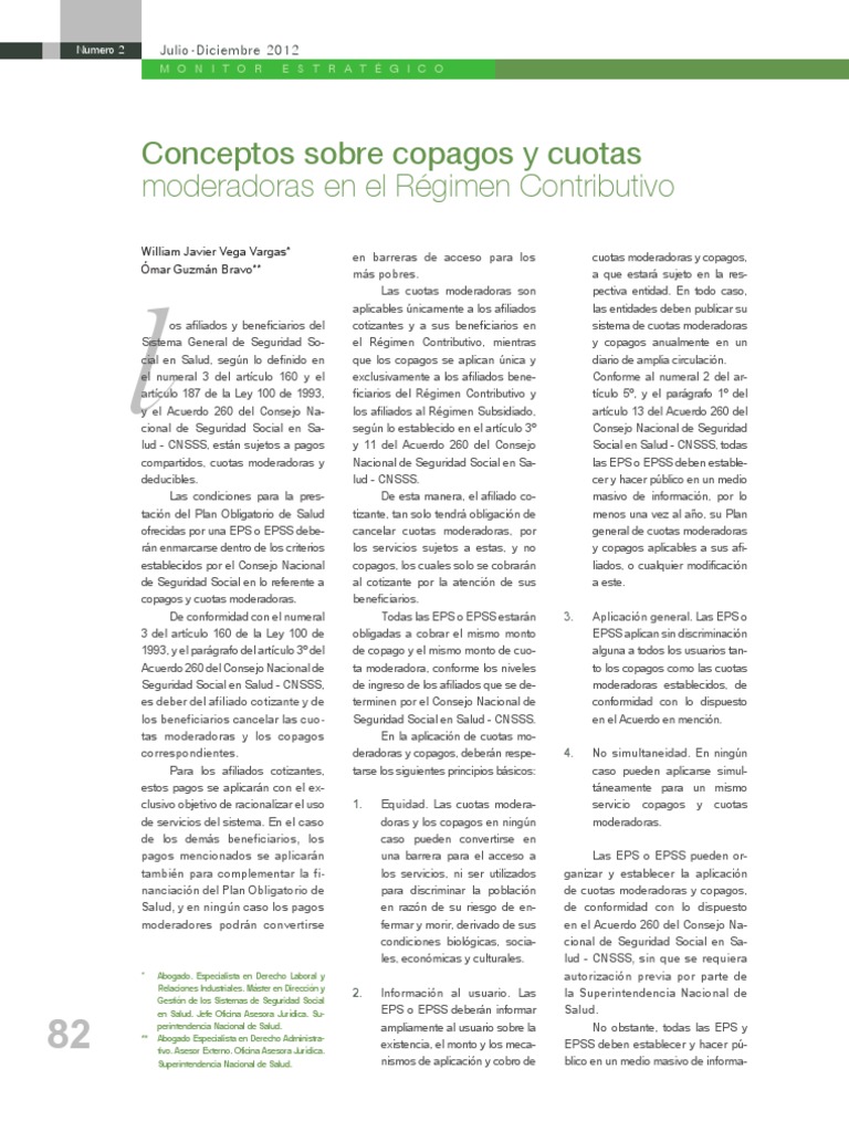 Conceptos Sobre Copagos Cuotas Moderadoras Pdf Salario Medicina