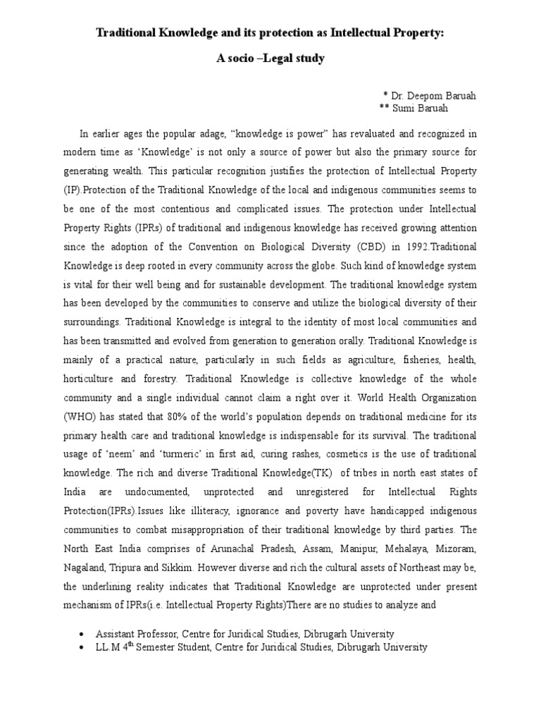 Traditional Knowledge and IPR | PDF | Traditional Knowledge ...