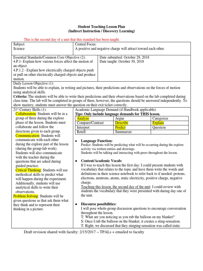 Science Lesson Plan: Static Electricity | PDF | Electric Charge ...