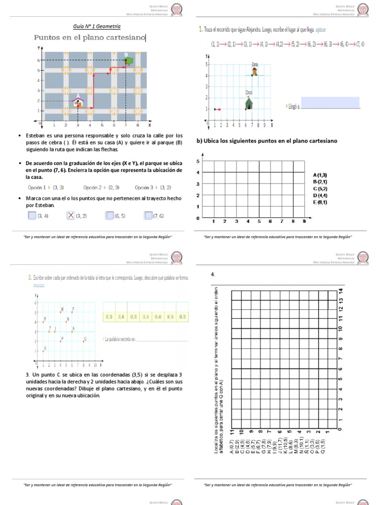 Guía N°1 Taller de Geometria 5tos Básicos Plano Cartesiano | PDF ...