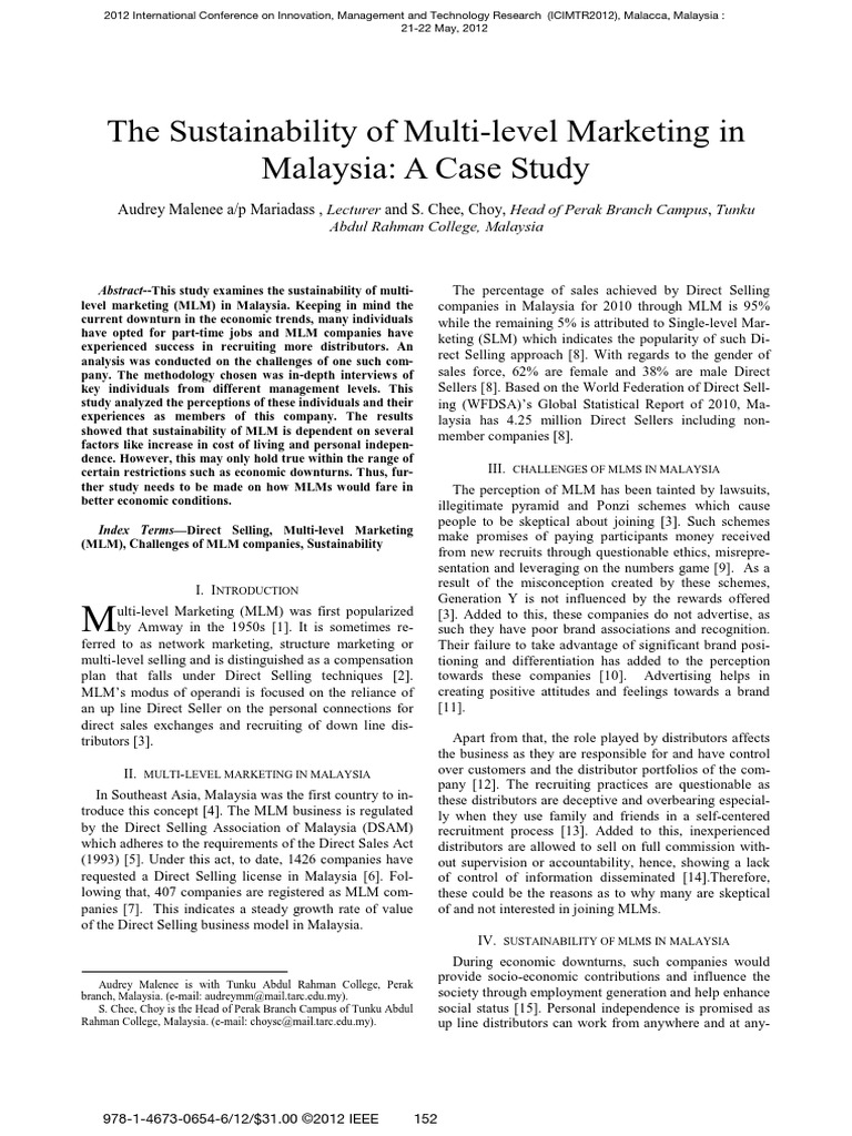The Sustainability of Multi-Level Marketing in Malaysia: A Case Study ...