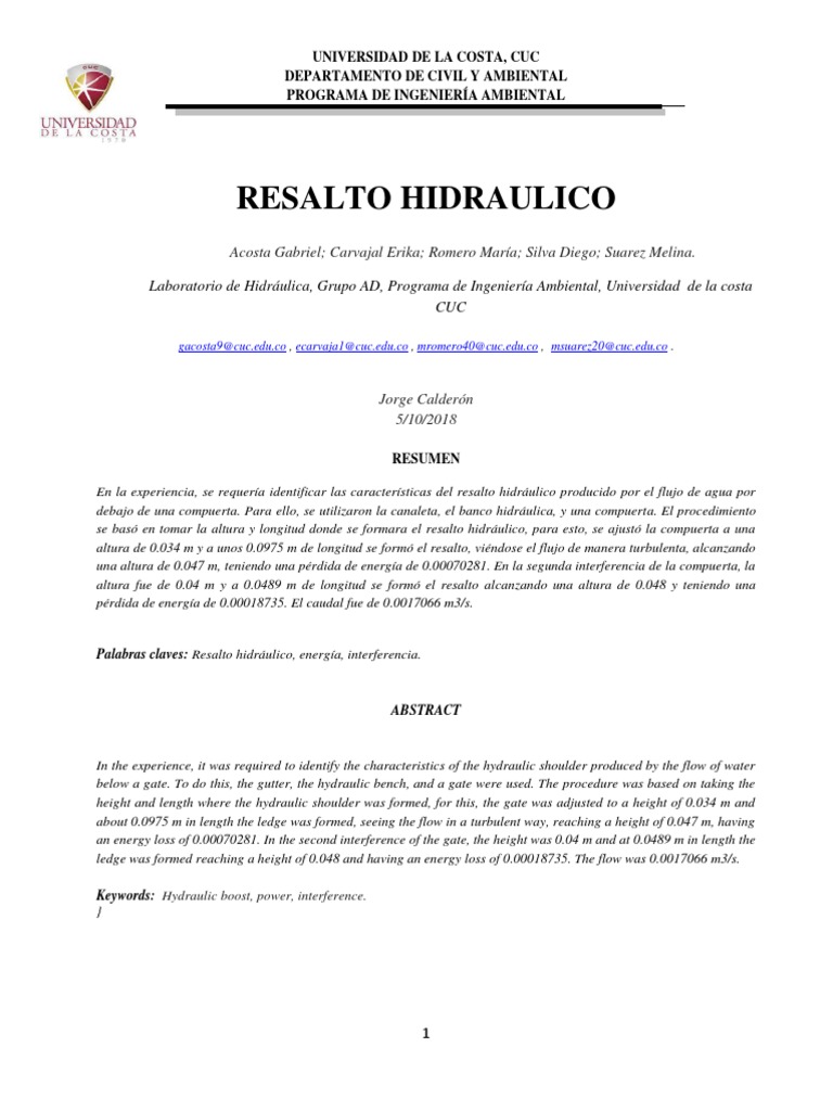 Características del Resalto Hidráulico | PDF | Materia suave | Líquidos