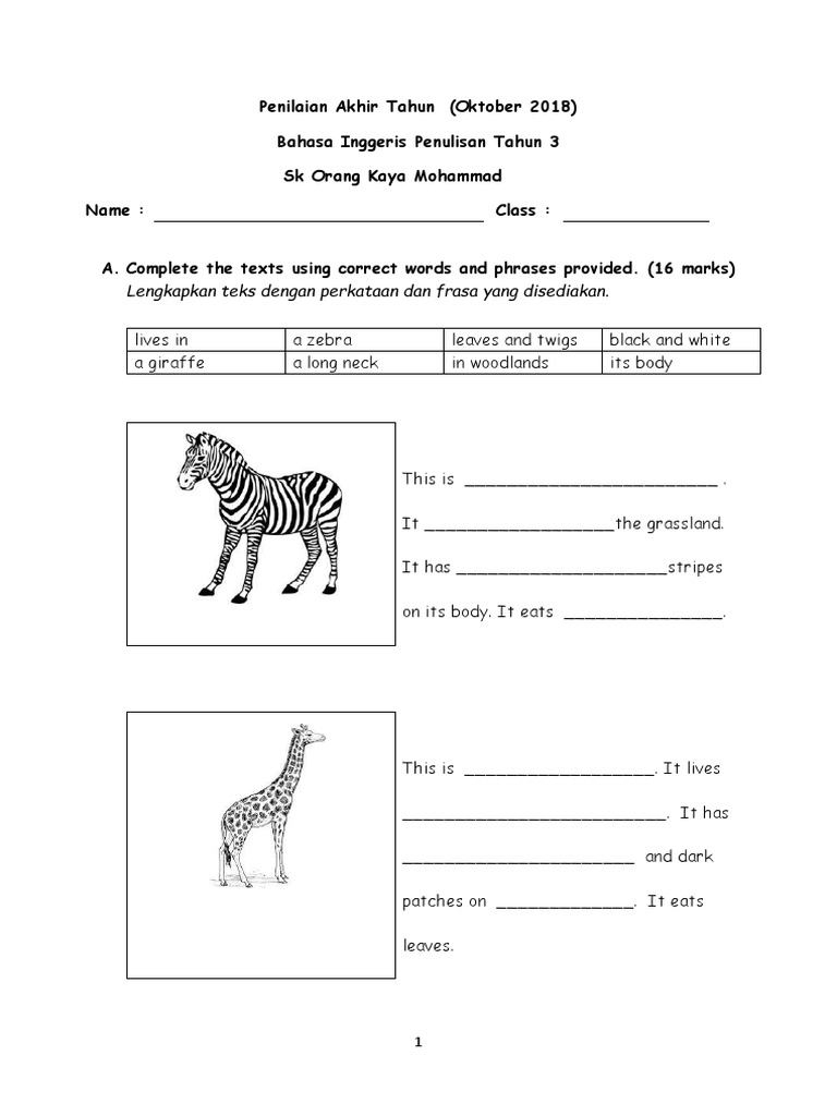 Penilaian Akhir Tahun BI Penulisan Year 3 2018 | PDF | Goldilocks And ...