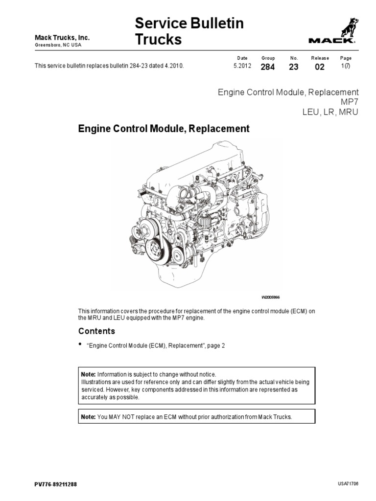 Service Bulletin Trucks: Engine Control Module, Replacement | PDF ...