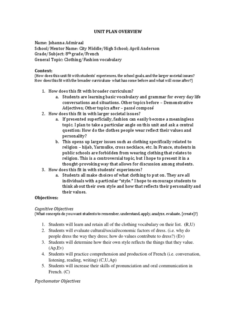 Unit Plan Overview | PDF | Educational Assessment | Reading Comprehension