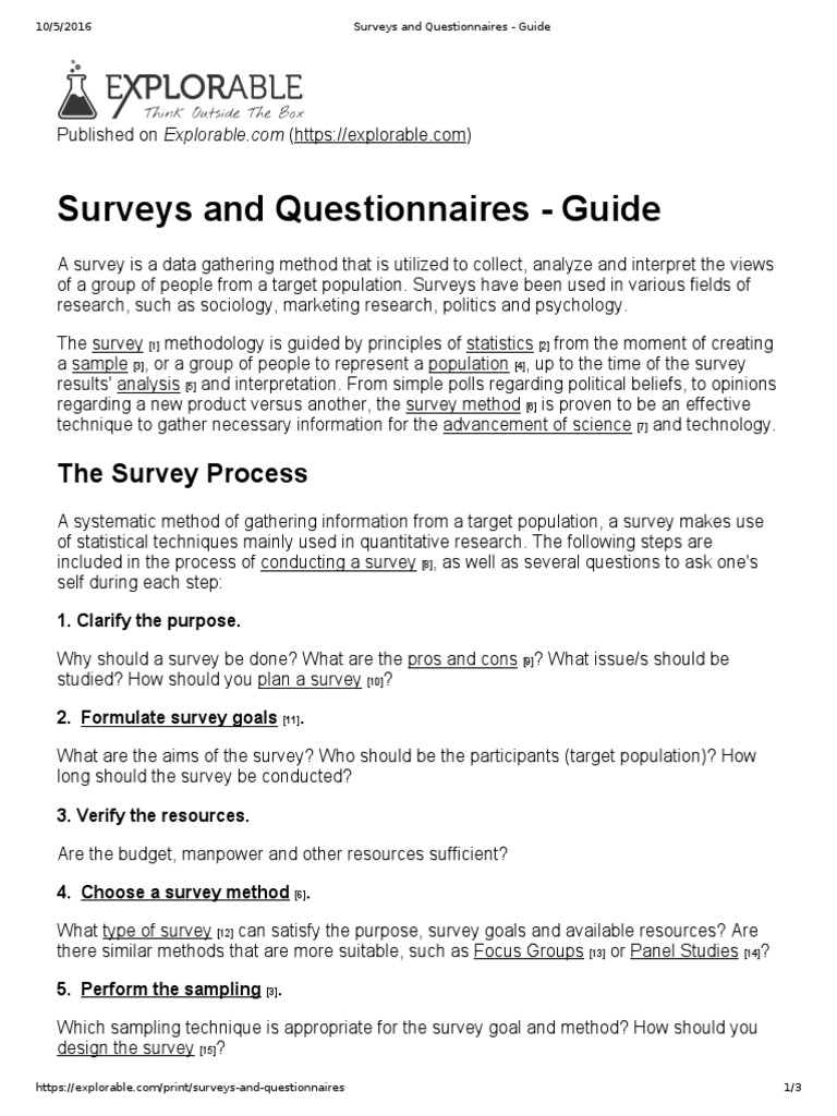 Surveys and Questionnaires - Guide | PDF | Survey Methodology ...